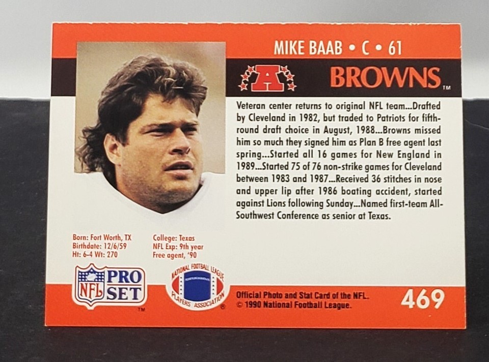 MIKE BAAB Signed Autographed 1990 Pro Set Football Card #469 Cleveland ...