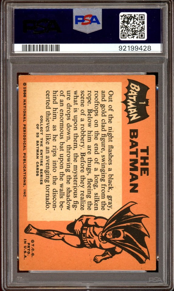 1966 Topps USA Black Bat Batman #1 THE BATMAN Rookie Card Graded PSA 4 ...