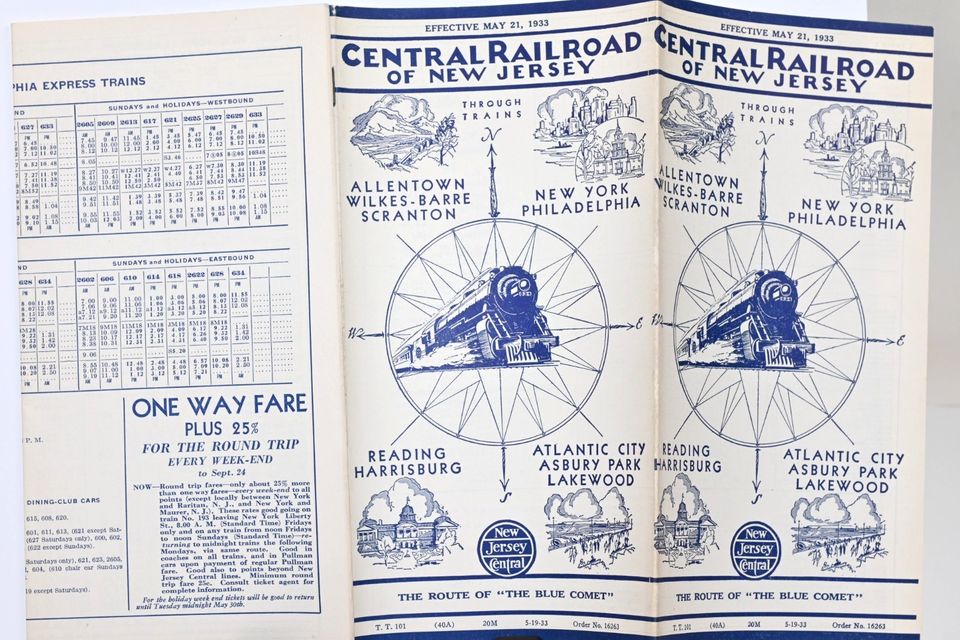 1933 Central Railroad of New Jersey Timetable The Blue Comet NJ Transit ...
