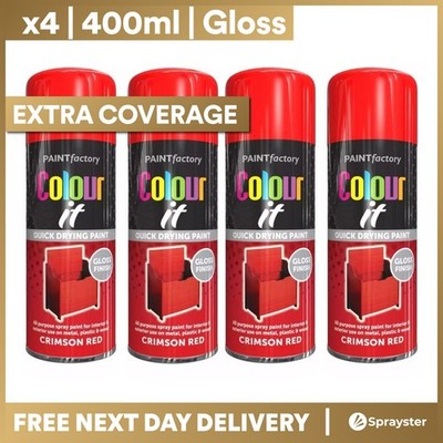4x 400ml Colour It Crimson Red Gloss Spray Household Car Van Bike ...