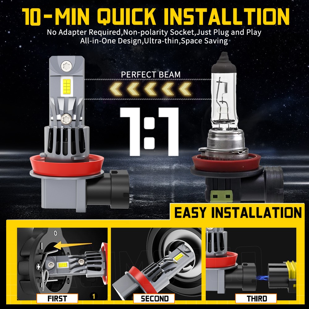 H9 H11 H11 LED Headlight+Fog Light Super Bright Bulbs Kit 8000K White ...