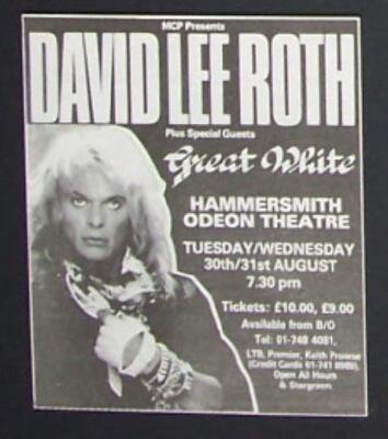 David Lee Roth Hammersmith Odeon London 1988 Mini Poster Type Concert ...