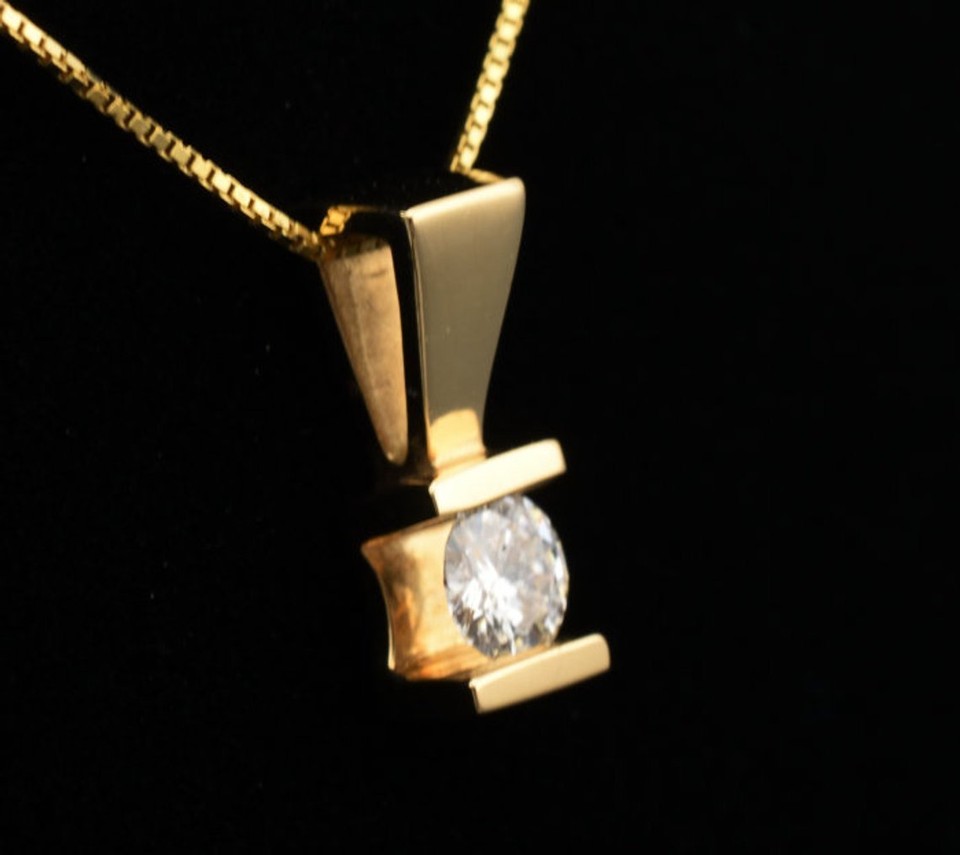 0.25 Ct Round 4mm Moissanite Channel Set Pendant Necklace 14K Yellow ...