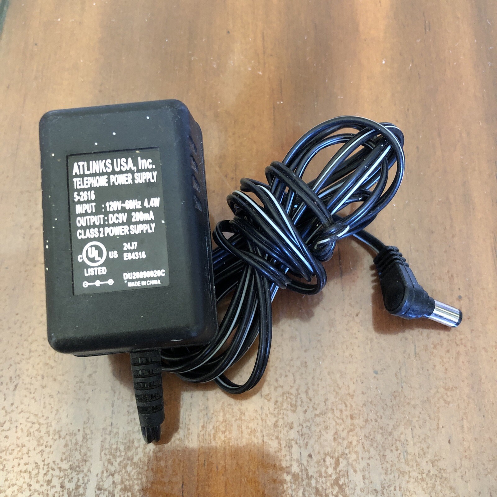 Atlinks USA 5-2616 Telephone Power Supply DC9V 200mA Class 2 Adapter ...