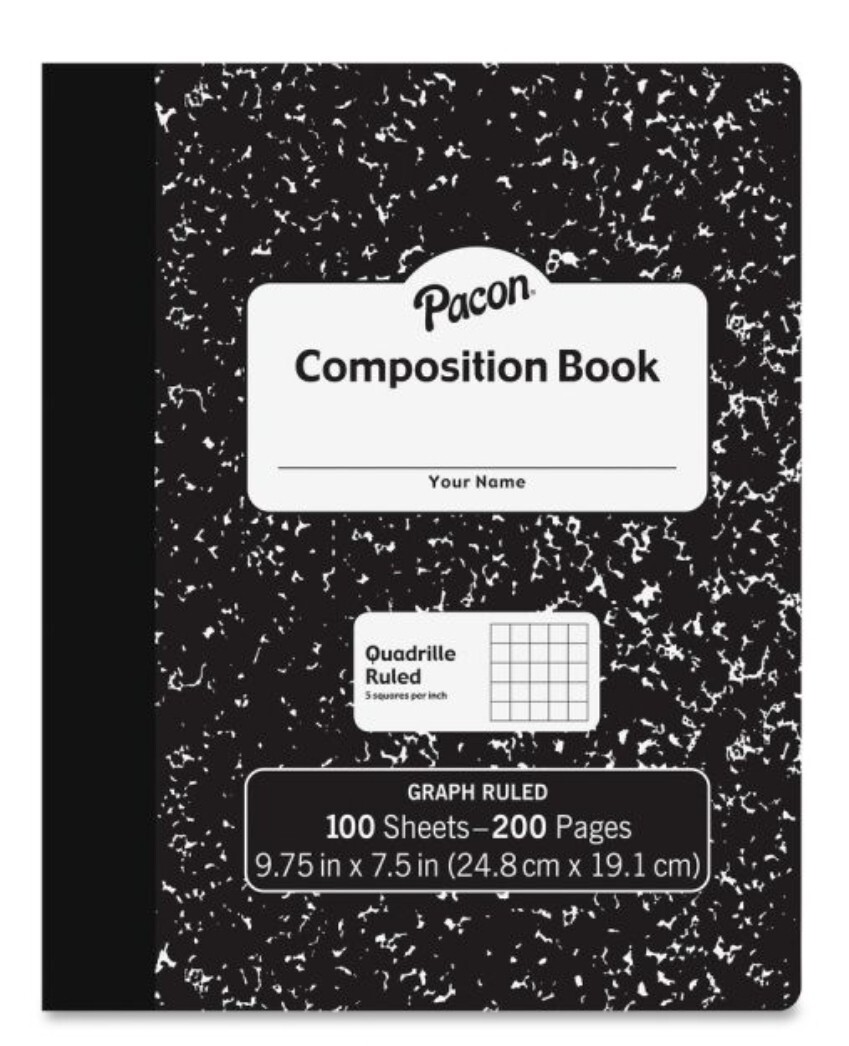 Composition Book, 1 cm Quadrille Ruled 9-3/4" x 7-1/2", 100 Sheets. Set ...