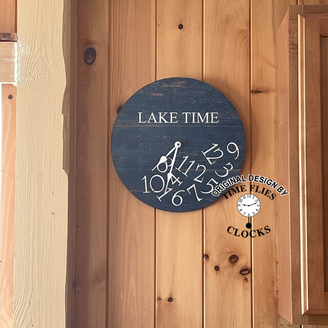 Lake Time Wall Clock-Whatever Clock-Navy Blue Clock | eBay