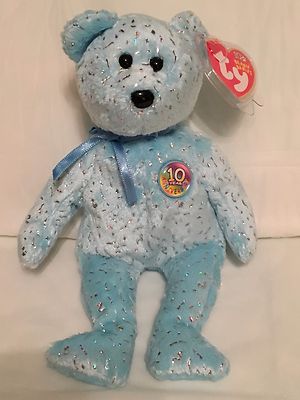 TY Beanie Baby - DECADE the Blue Teddy Bear- Prinstine w/ Mint Tags ...