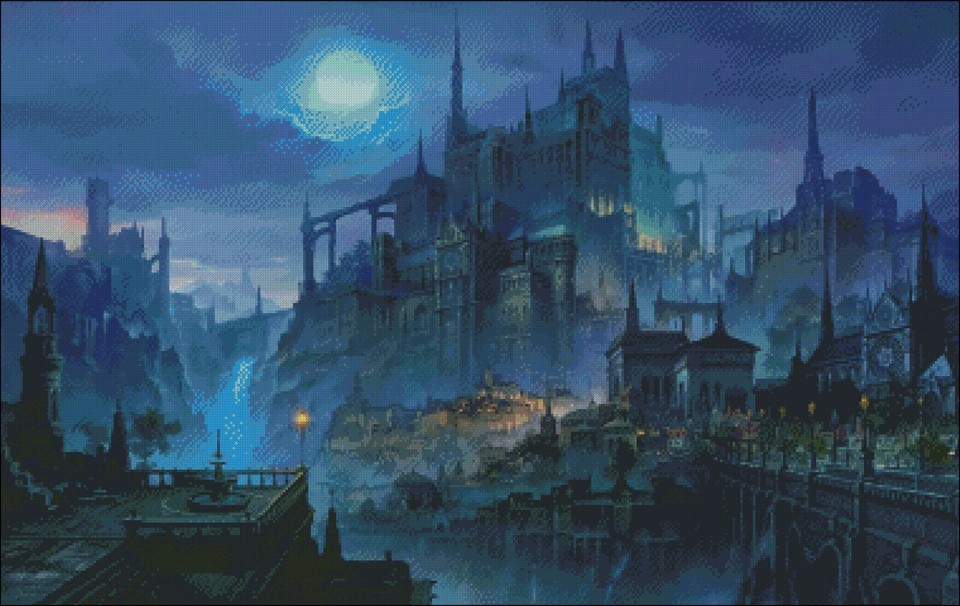 Castle at Night - DIY Chart Counted Cross Stitch Patterns Needlework ...
