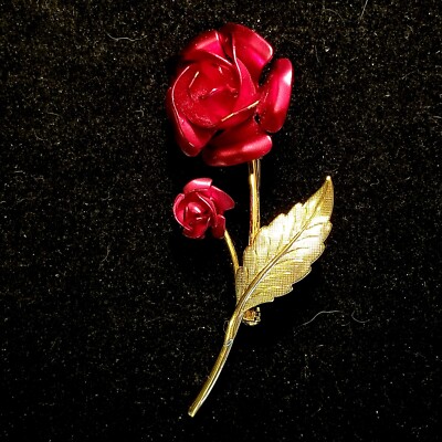 VINTAGE GOLDTONE RED ROSES BROOCH PIN | eBay