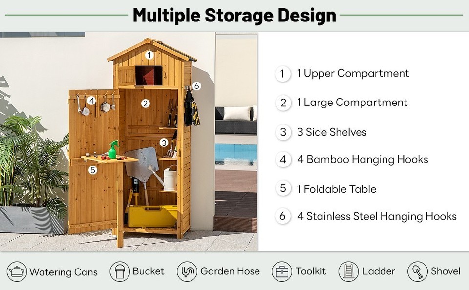 Ergomaster Garden Storage Shed Wooden Sentry 180cm Fir Tool Cabinet ...