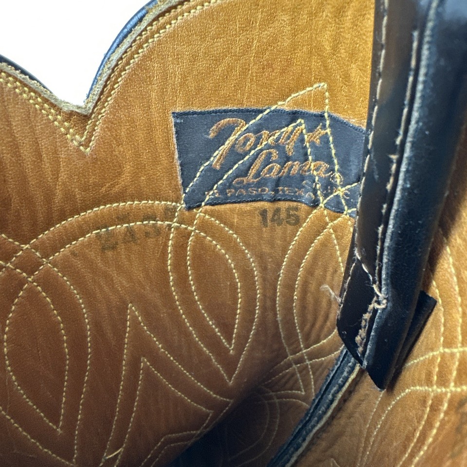 Vtg Tony Lama Cowboy Boots Lizard Wingtip Black Label Turquoise 2 Tone ...