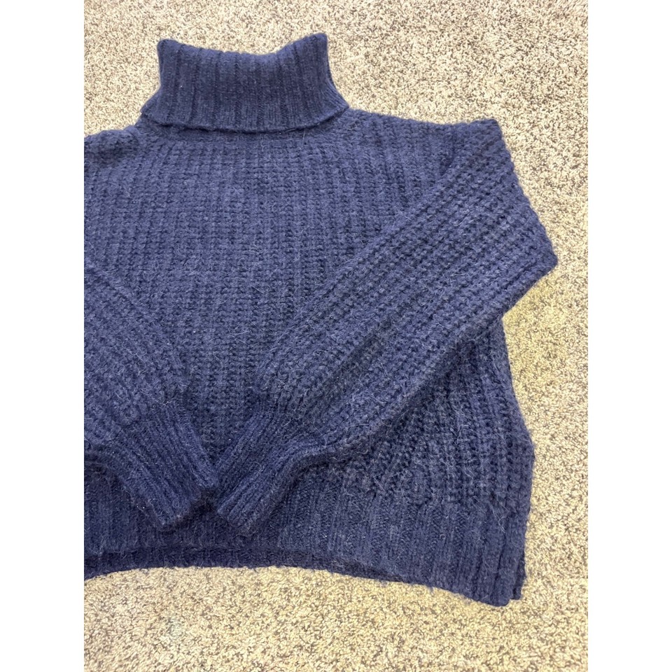 ELEVEN SIX Aly Sweater Navy Blue Chunky Knit Turtleneck Baby Alpaca ...