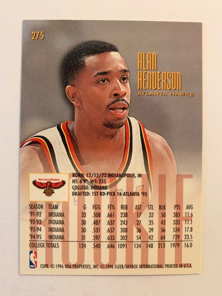 1995-96 Ultra #275 Alan Henderson Rookie Hawks RC | eBay