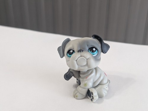 Littlest Pet Shop Bulldog #446 Gray Puppy Dog Blue Eyes Hasbro LPS ...