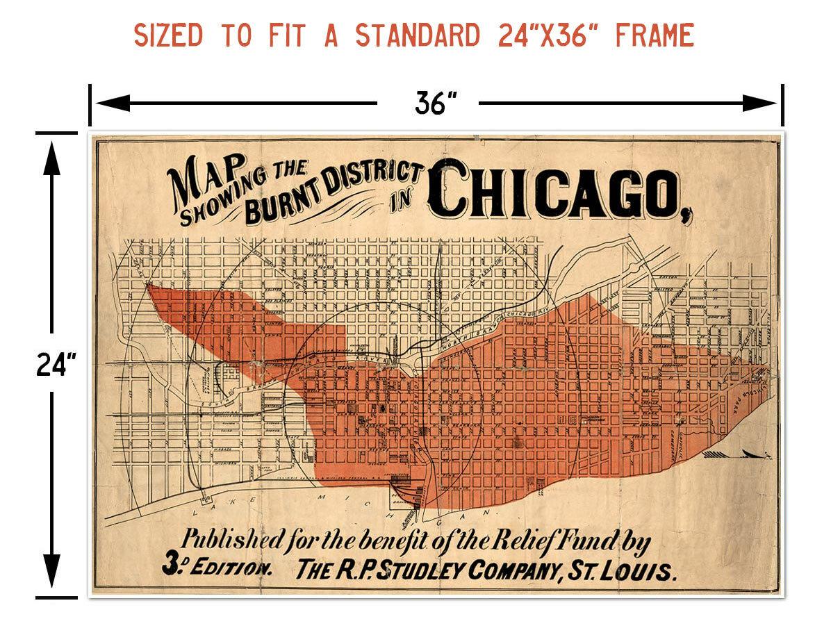 Map of CHICAGO Burnt District (Great Fire) c. 1871 | Art Print Vintage ...