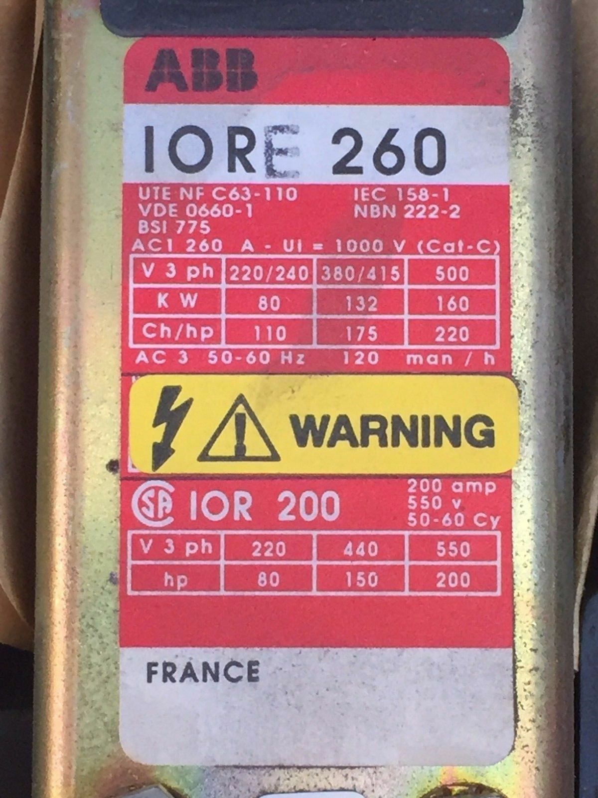 ABB IORE Bar Contactor 260-20 Magnetic 2P 260A 240V DC FPL7819215R2119 ...