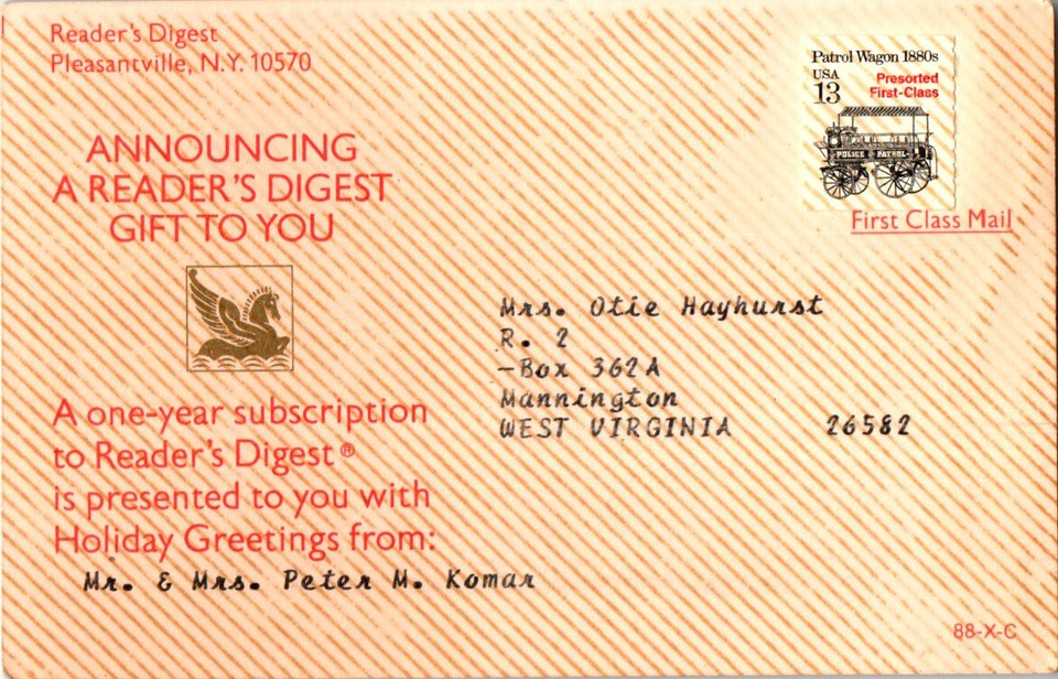 Readers Digest Subscription Advertisement postcard. Season's Greetings ...