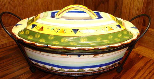 Temp-tations by Tara~Confetti Pattern~Oval Baking Dish~Wire Basket ...