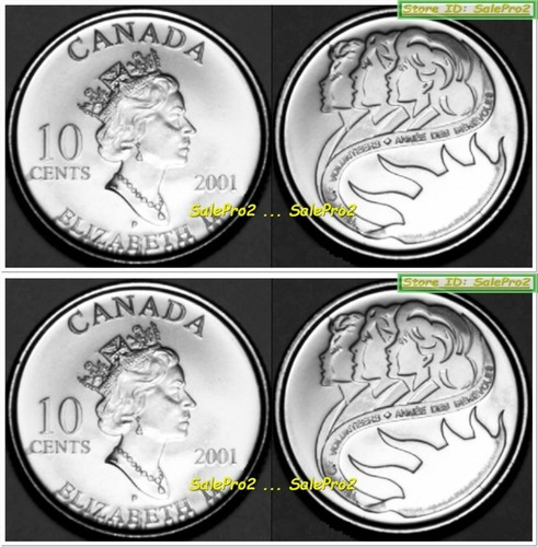 2x CANADA 2001 CANADIAN VOLUNTEER RARE DIME QUEEN ELIZABETH 10 CENT ...