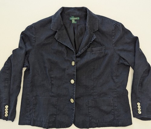 Lauren Ralph Lauren Size 20W 100% Linen Navy Blazer Professional | eBay