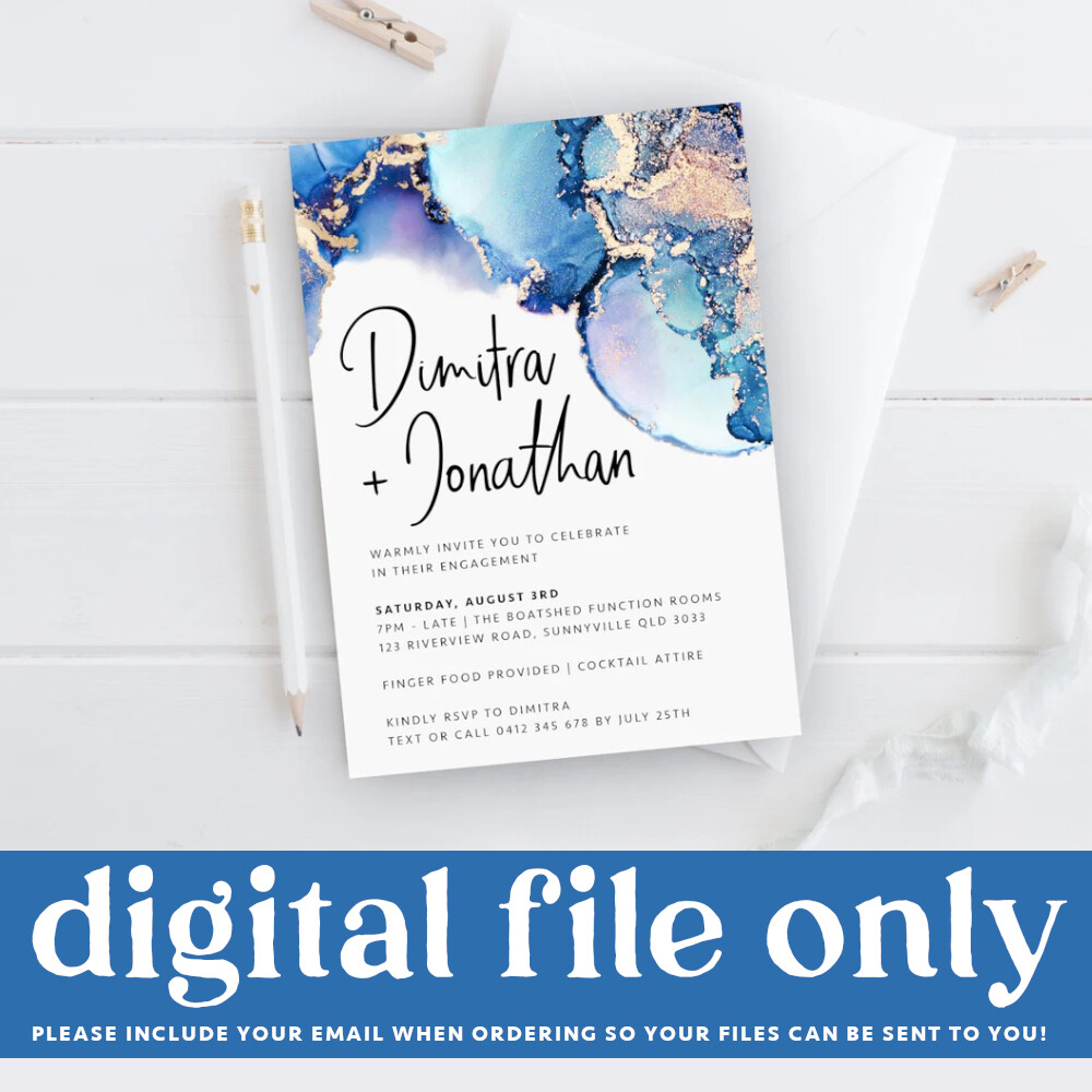 Navy Blue Engagement Party Invitations