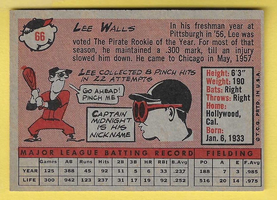 1958 Topps Lee Walls Cubs #66 | eBay