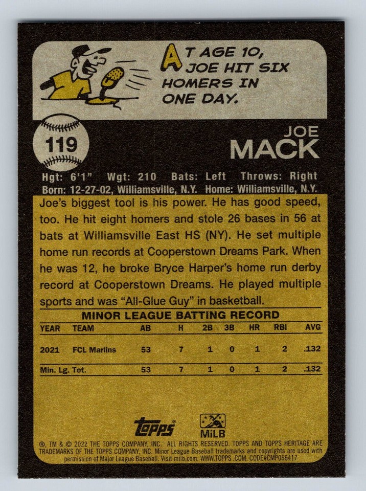 2022 Topps Heritage Minor League #119 Joe Mack NM/MT | eBay
