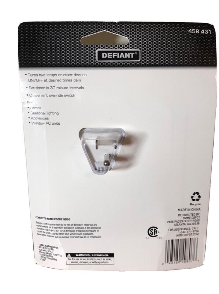 New Indoor Timer Switch with 2-Grounded Outlets 15 amp Defiant Model ...