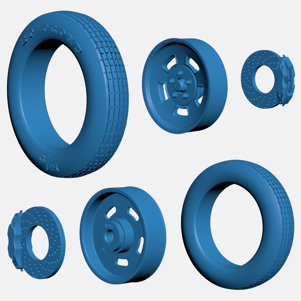 1/24 Resin 15x4.5 & 15x10 Halibrand Sprint Wheels, M/T Tires, and Brake ...