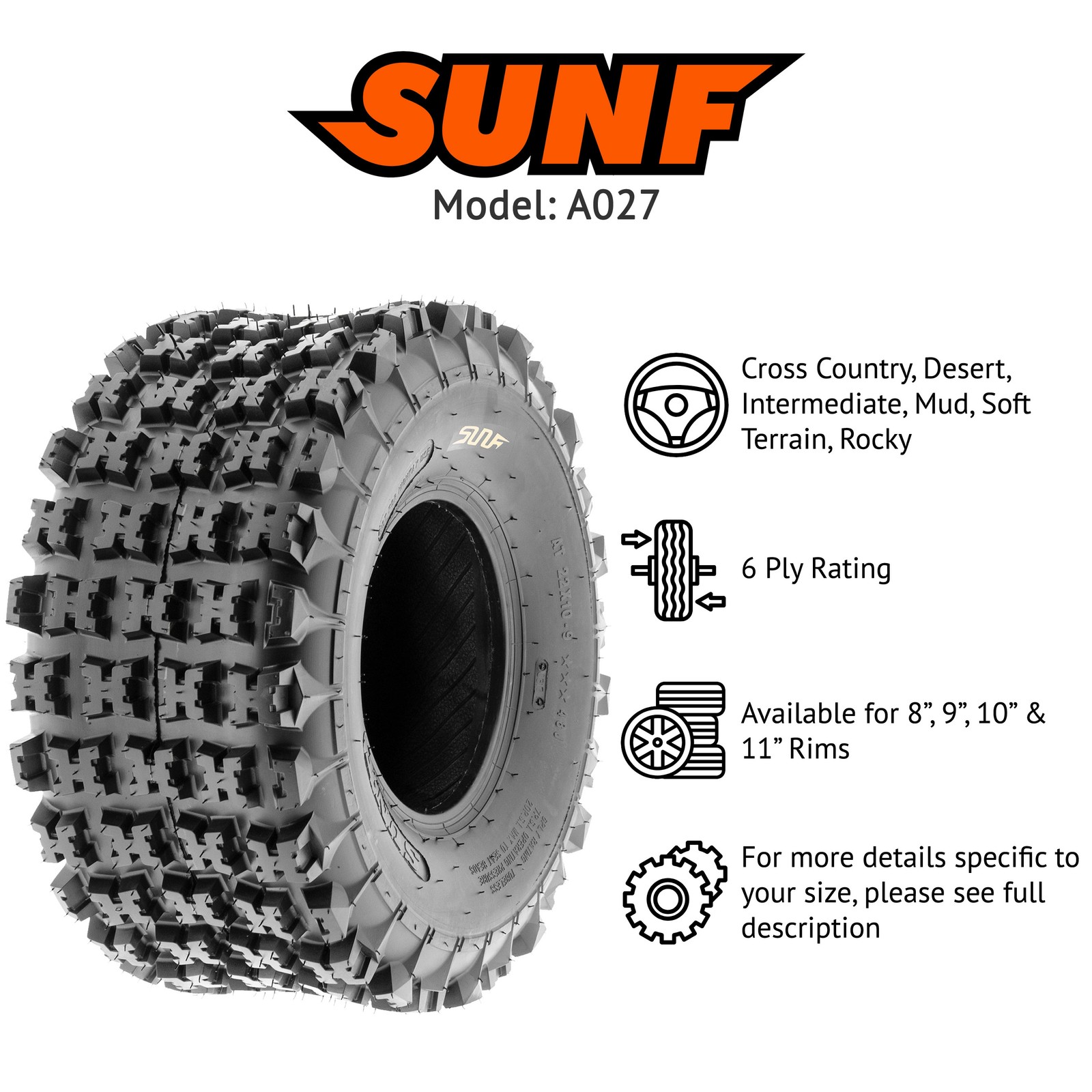 (4) SunF 20x7-8 20x7x8 & 20x10-9 20x10x9 Sport ATV UTV Tire All Terrain ...
