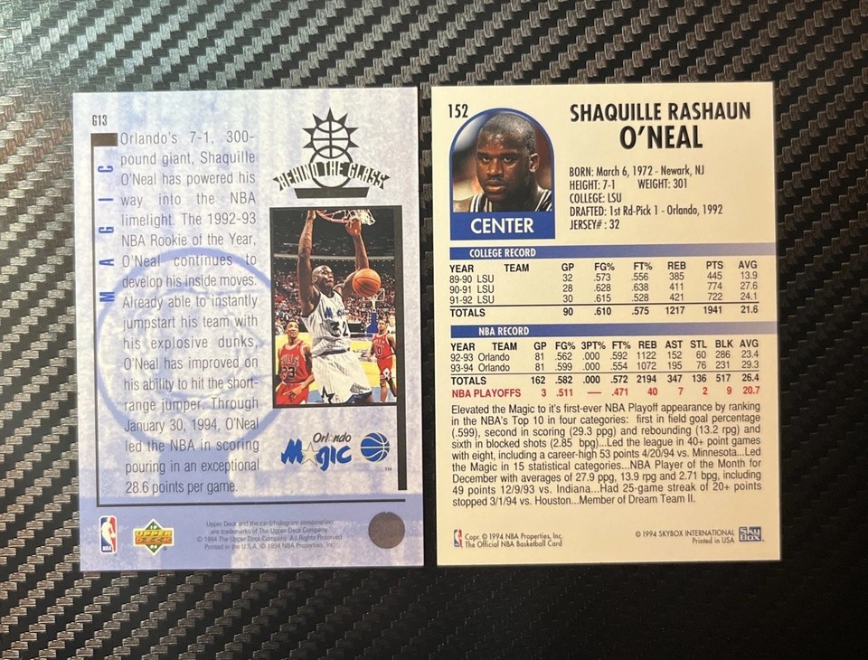1994 Upper Deck Shaquille O’Neal Behind The Glass #G13, & Free Bonus ...