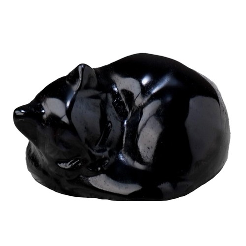 Black Obsidian Crystal Cat Statue 1.57 Inch Healing Stone Lucky ...