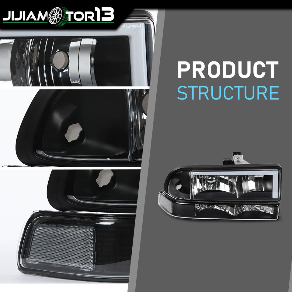 LED Black Housing White Corner Headlight Lamp Fit For 98-05 Chevy ...