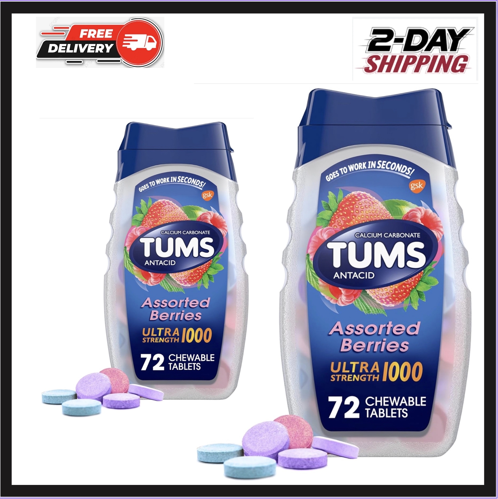 1 bottle Tums Ultra Strength 1000 Assorted Berries Antacid Tablets 72 ...