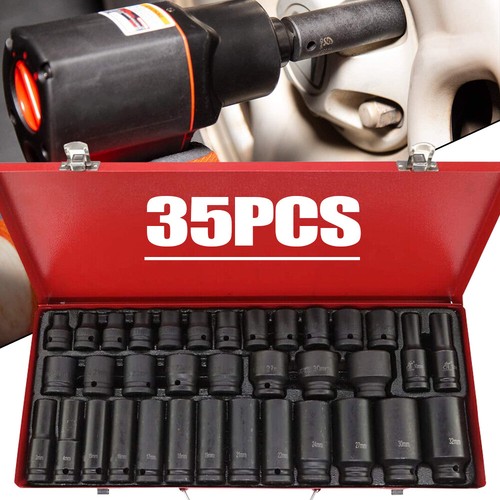 35pc 1/2" 8-32mm Deep Impact Sockets Metric Drive Tool Set Garage ...