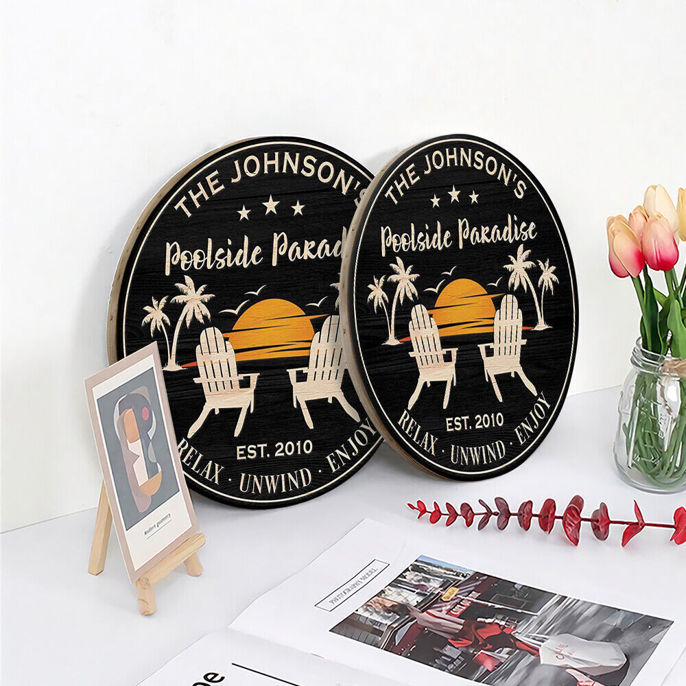 Personalised Pool Sign, Custom Pool Wood Sign, Backyard, Patio, Beach ...