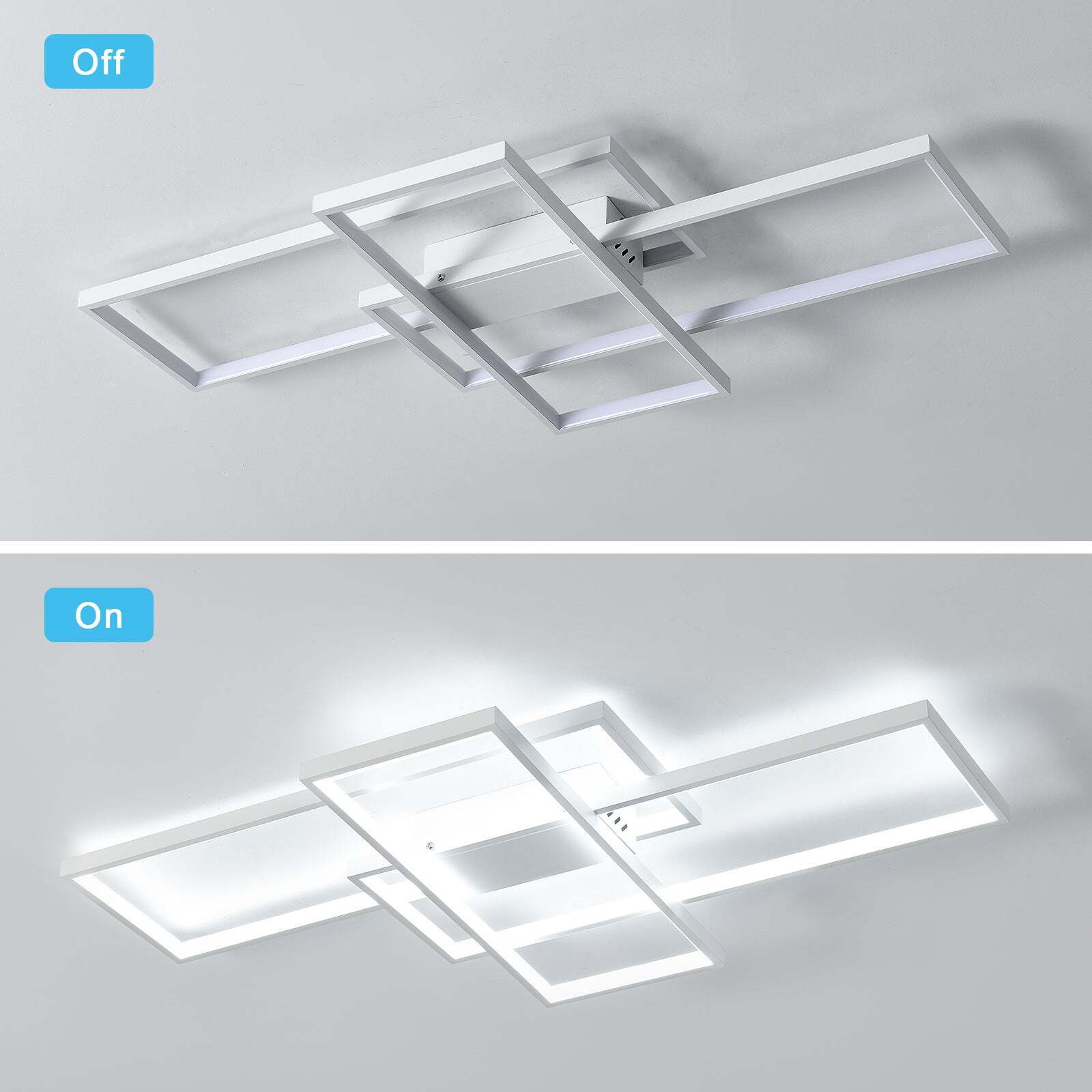 64W Modern LED Ceiling Light Rectangle Chandelier 6000K Living Room ...
