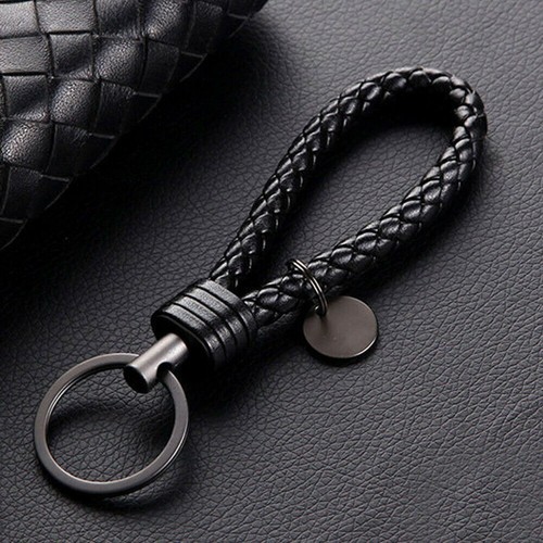 1x Car Keychain Black Leather Rope Strap Weave Keyring Key Chain Key ...