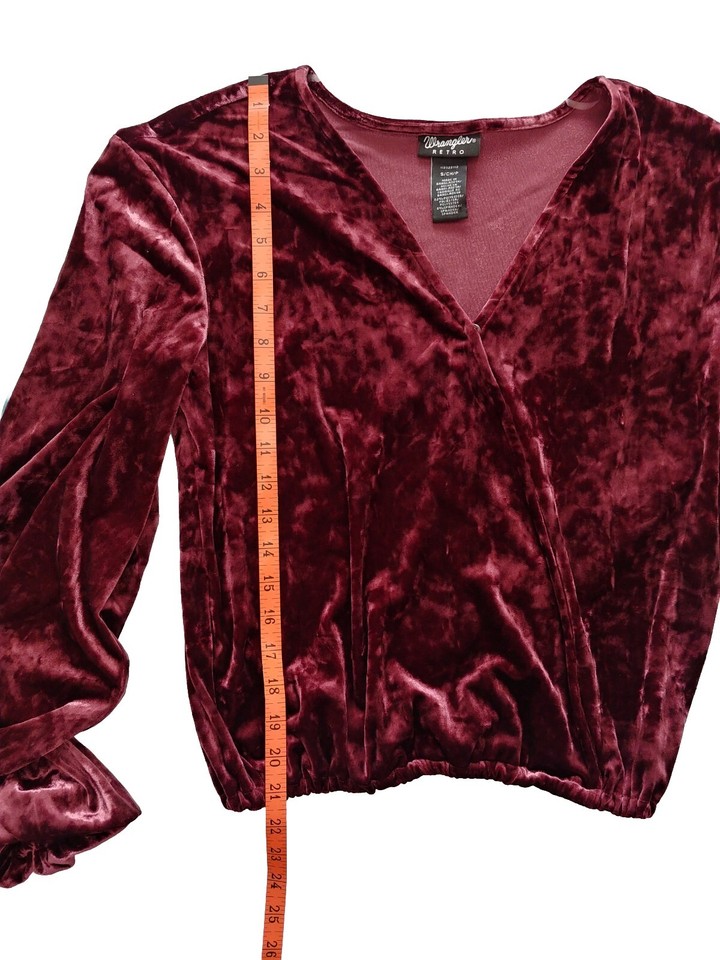 Crushed Velvet Slouchy V-Neck Top Sz S Wine Color L/S Boho Goth Glam ...