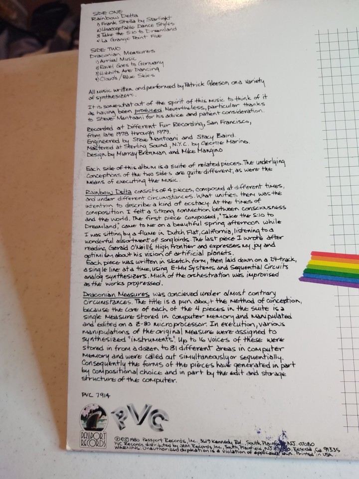 Patrick Gleeson - Rainbow Delta LP (VG+/VG+) '* | eBay UK