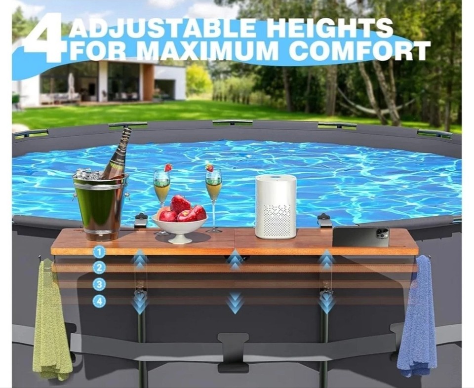 Sumapner Above Ground Pool Bar Table Acacia Wood Foldable Poolside Bar ...