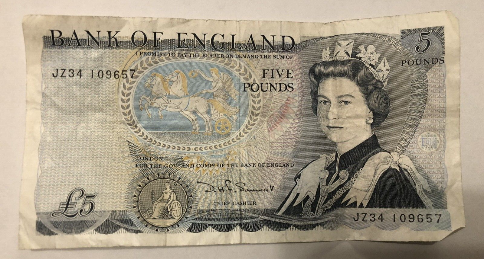Cir. 1970's Five pound note £5 Bank of England Somerset - Wellington ...
