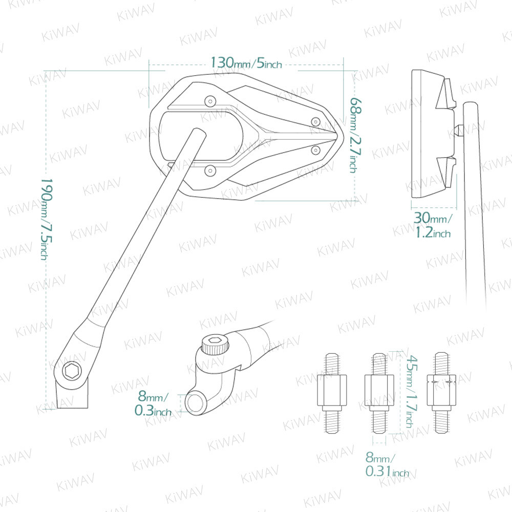 KiWAV Viper II Black Rear Side Mirrors 8mm for TGB T Express XRAC& TAPO ...