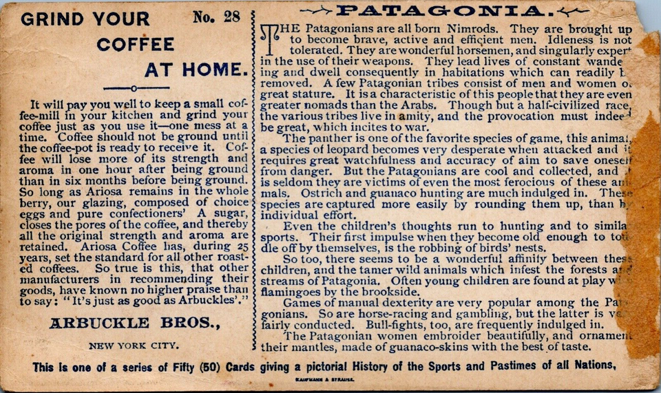 Trade Card 1893 Patagonia Arbuckle Bros. Coffee New York | eBay