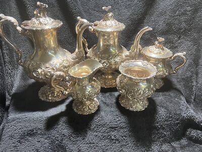 Stieff Repousse Pattern Sterling Silver Tea Set - 5 Piece - Beautiful ...