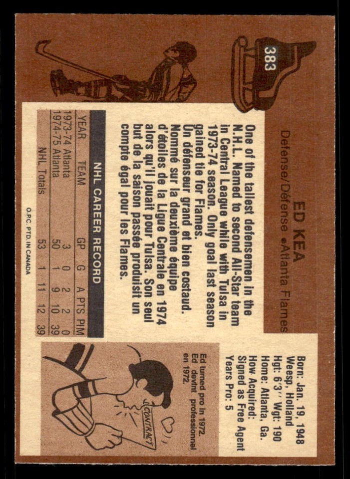 1975 OPC O-Pee-Chee Hockey #383 Ed Kea NM/MT | eBay