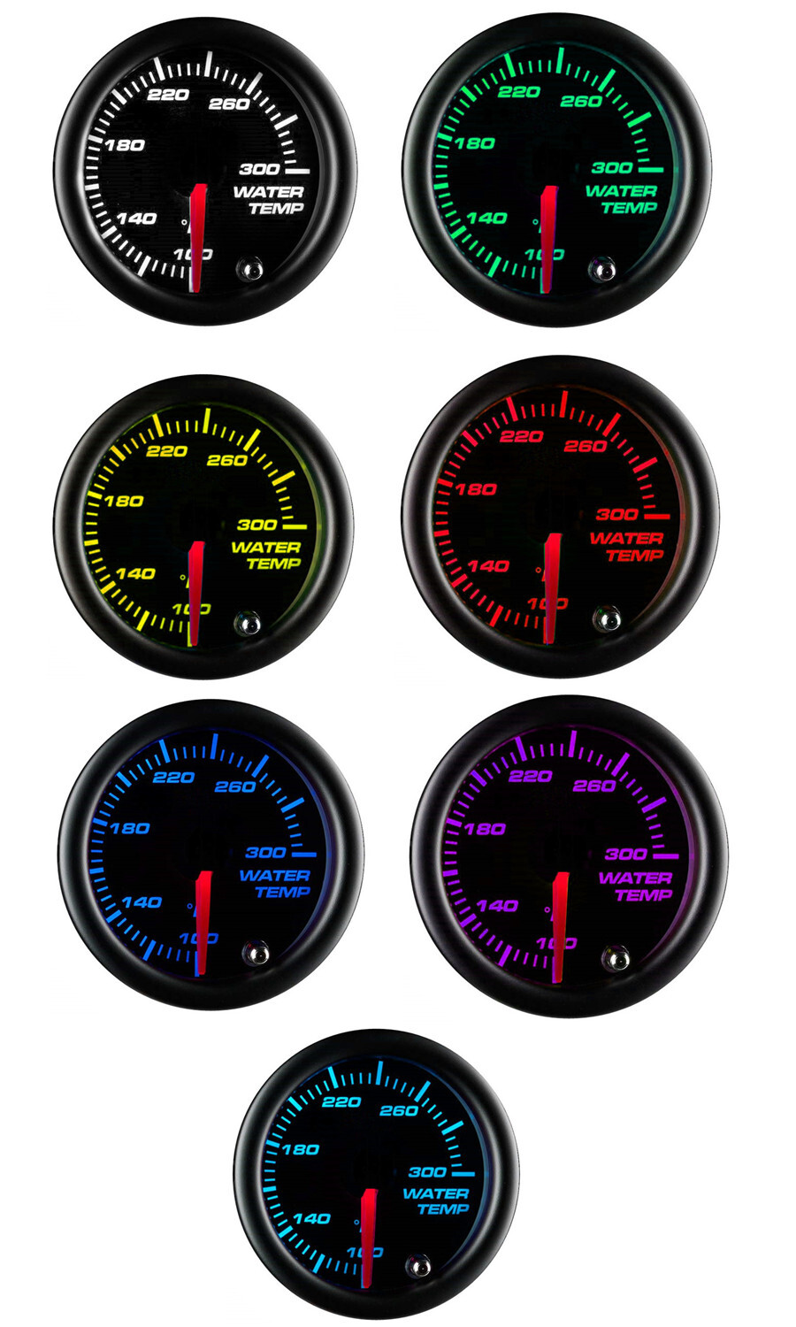Universal Car 2"/52mm 7 Colors LED Water Coolant Temperature Temp Gauge ...