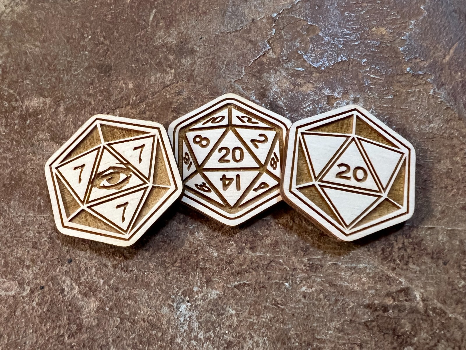 Wood Inspiration Token Sets: D20 Dice, Lucky 777, DnD D&D Dungeons and ...