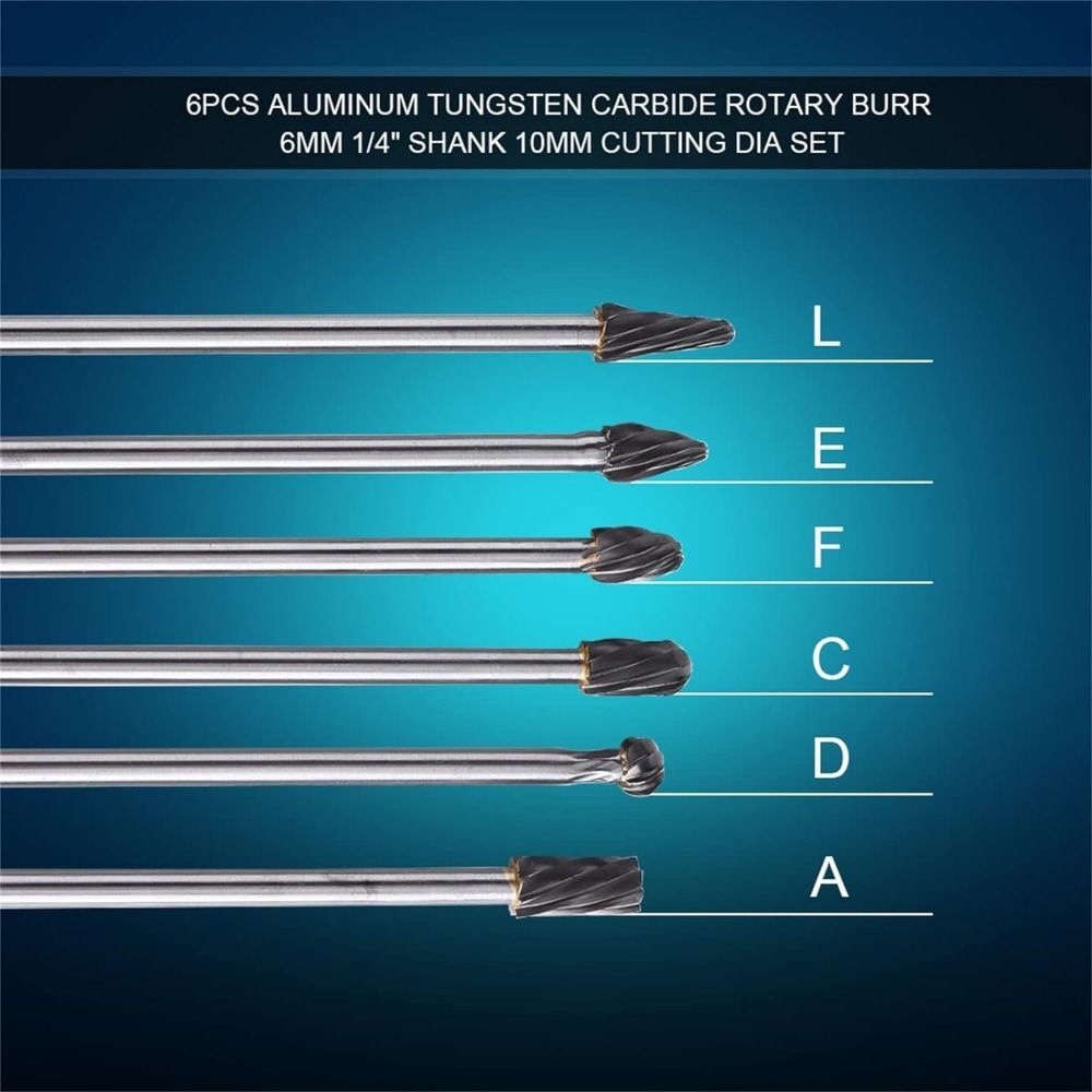 6pcs Hard Alloy Rotary Bit Set 6mm Shank Grinding Blade Rotary File | eBay