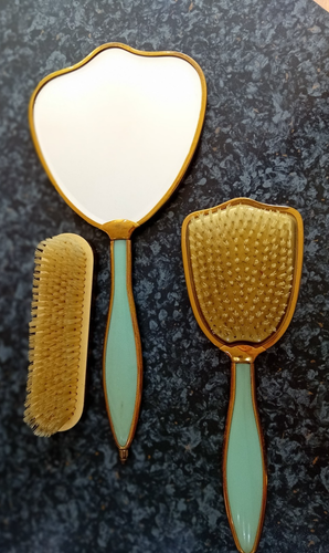 Vintage Dressing Table Set Mirror, Hairbrush, Clothes Brush. Blue ...